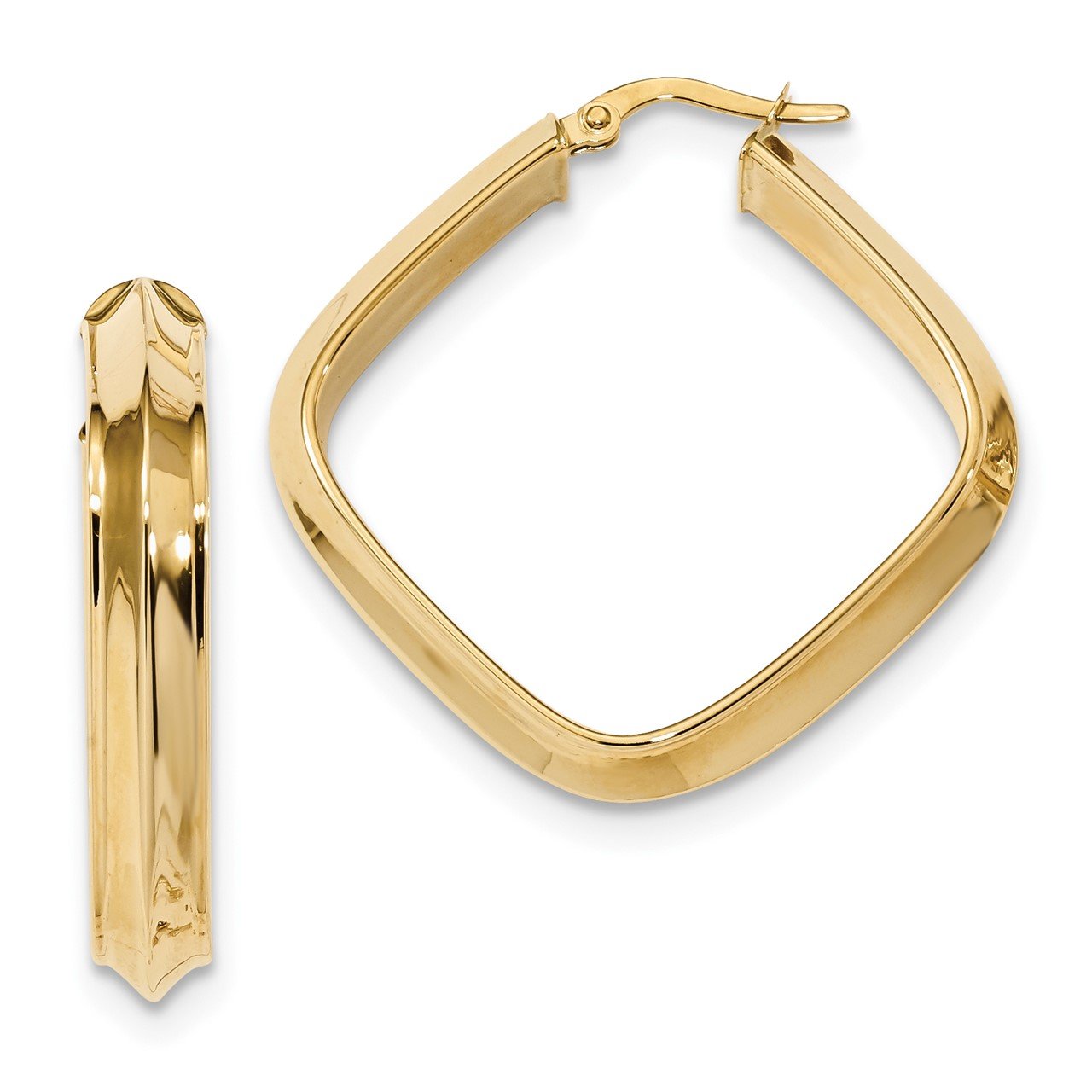 14k Polished Beveled Tube Square Hoop Earrings | The Gold Store
