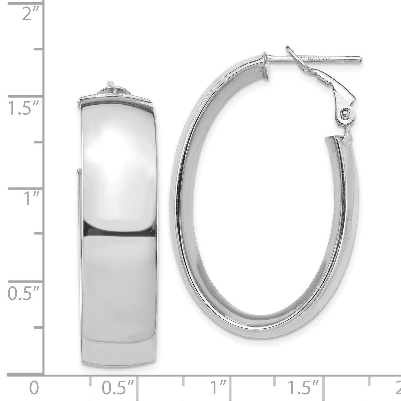 14k White Gold High Polished 10mm Omega Back Oval Hoop Earrings | The ...