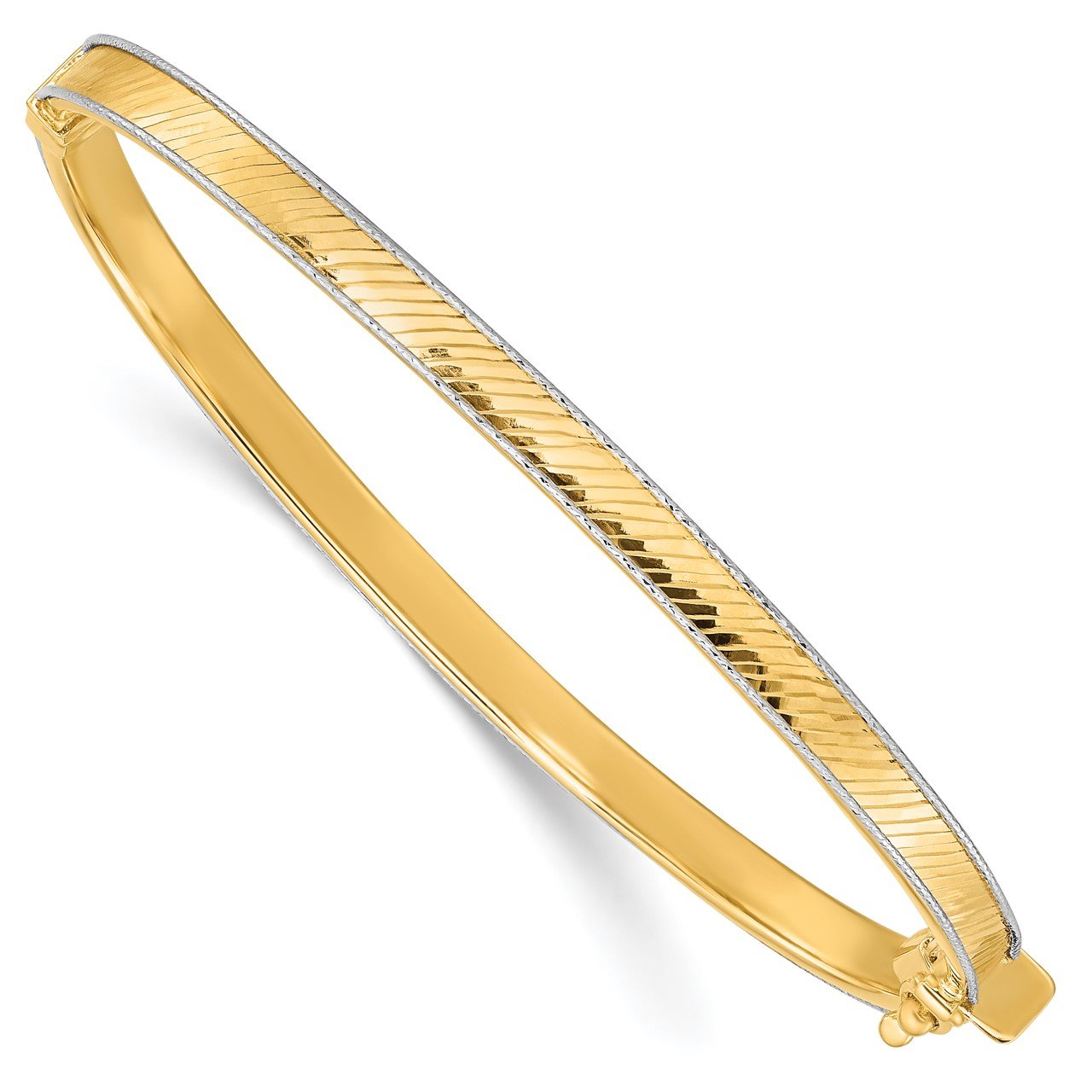 14k Two-tone Polished D/C Hinged Bangle | The Gold Store