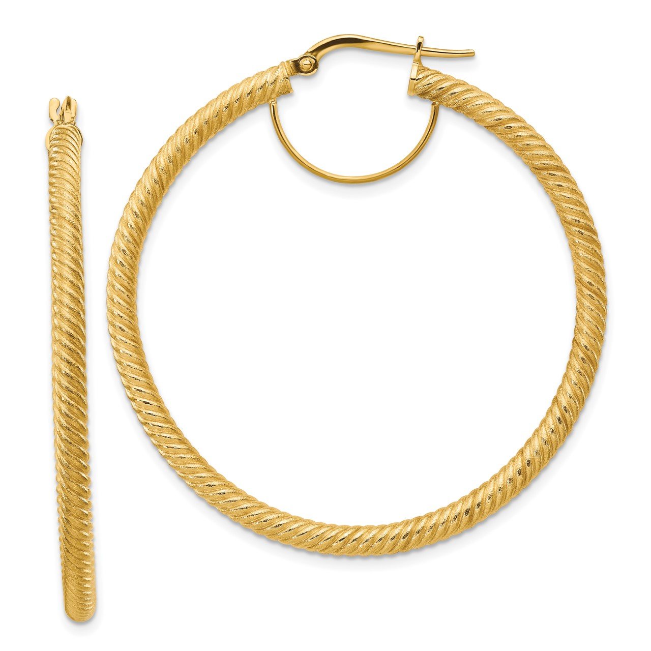 14k 3x40mm Twisted Round Hoop Earrings | The Gold Store