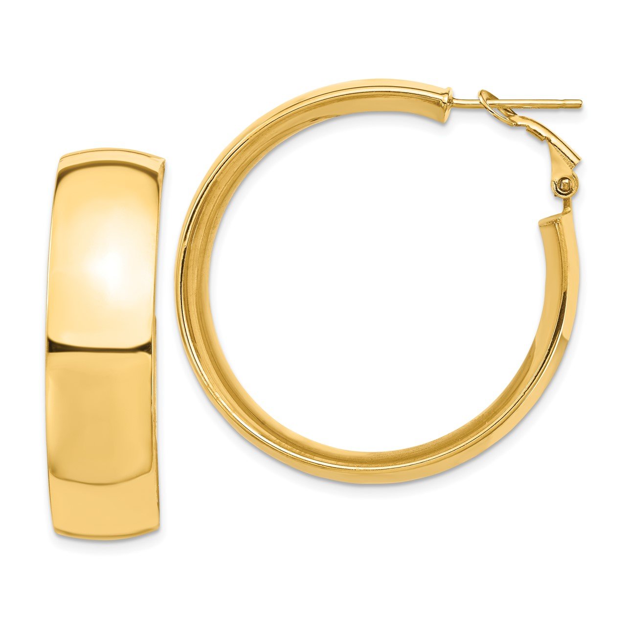 14k High Polished 10mm Omega Back Hoop Earrings | The Gold Store