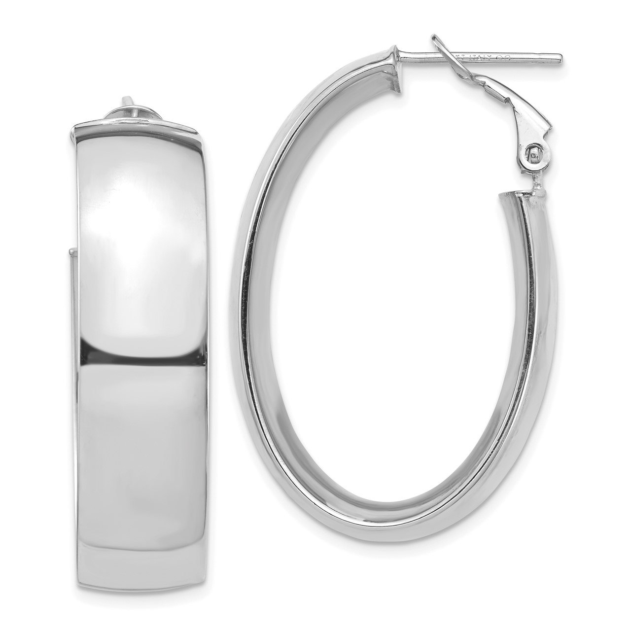 14k White Gold High Polished 10mm Omega Back Oval Hoop Earrings | The ...