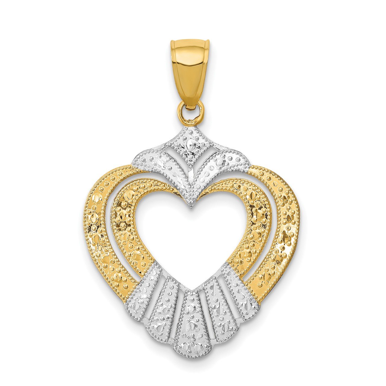 14k with Rhodium Cut-Out Heart Charm | The Gold Store