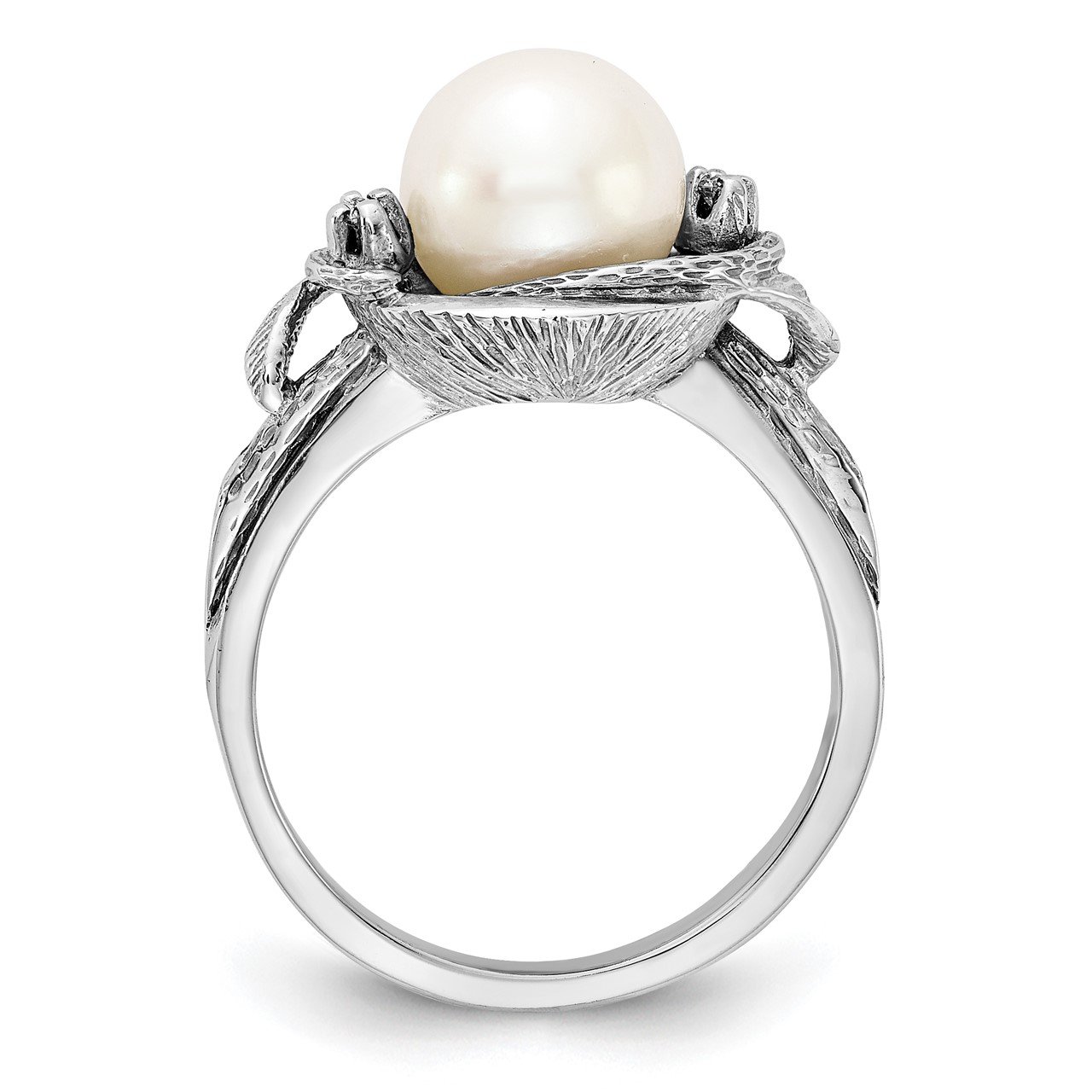 14k White Gold 7.5mm FW Cultured Pearl AAA Diamond ring | The Gold Store